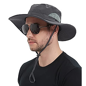 Wmcaps UPF 50+ Sun Protection Hats for Men Women, Wide Brim Waterproof Bucket Hat for Fishing, Hiking, Garden, Outdoor Dark Grey