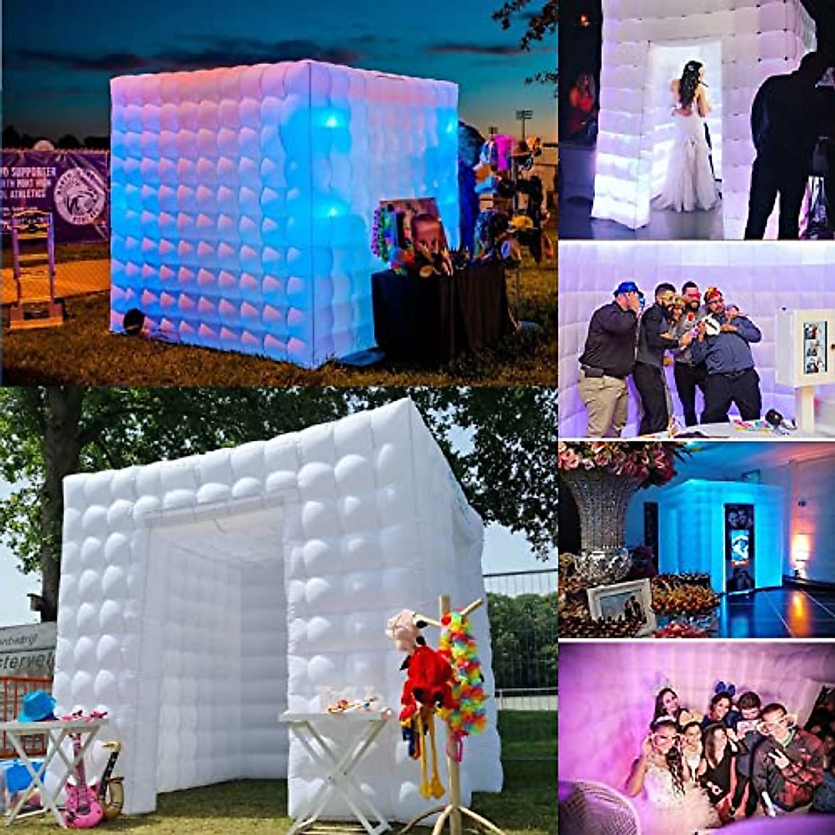 Inflatable Photo Booth Enclosure, 8.2 x 8.2ft Portable 16 Colors LED Dimmable Shooting Photobooth Tent Kit with 2 Doors and Inner Air Blower, Remote Controller, Carry Bag