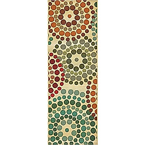 Unique Loom Outdoor Modern Collection Area Rug - Spark (2' x 6' 1" Runner, Beige/ Burgundy)