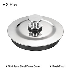 MECCANIXITY 52mm I.D. Sink Drain Cover, 2 Pack Stainless Steel Seal Plug Water Stopper with Handle for Kitchen Bathroom Bathtub, Silver Tone Black (Fit 53-54mm Mouth)