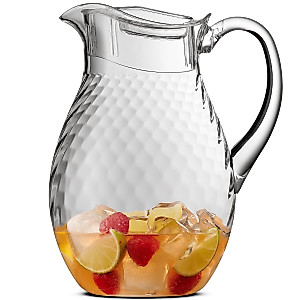 MosJos Acrylic Pitcher (72 oz), Clear Plastic, Water Pitcher with Lid, Shatterproof, BPA-Free Clear Pitcher, Ideal for Sangria, Lemonade, Juice, Iced Tea & More (Clear - Disign)