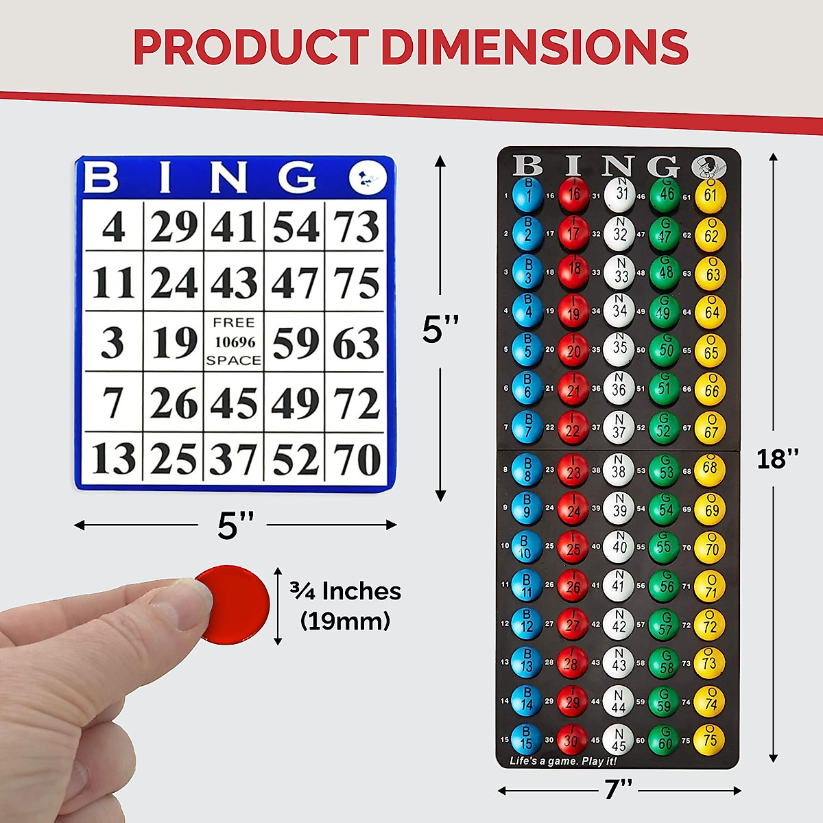 MR CHIPS 11" Tall Bingo Set with Steel Cage Professional Game Everlasting 7/8” Balls, 18 Cards and 300 Chips - Lucky Red Color