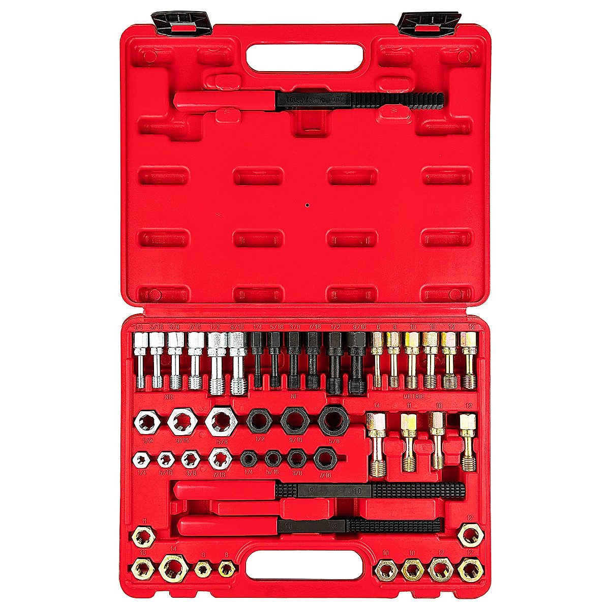 wesleydrill 49PCS Thread Chaser Set, Metric and SAE Thread Restorer Tool with Thread Pitch Gauge, Including 22 Taps, 24 Dies, 3 Thread Files, UNF & UNC Size