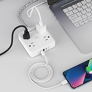 AUOPLUS Surge Protector Power Strip - 4 Widely Outlets with 3 USB Ports(1 USB C Outlet/PD 20W), Outlet Extender with 5FT Braided Extension Cord, Wall Mount for Travel Home Office, Dorm Essentials