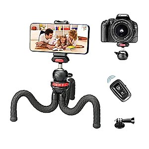 MagicLine Octopus Flexible Photo Tripod with 360 Degree Ball Head,Phone Holder (Built-in Cold Shoe), Gopro Adaptor and Wireless Remote, Tabletop and Mini Tripod for Camera/Phone/Webcam