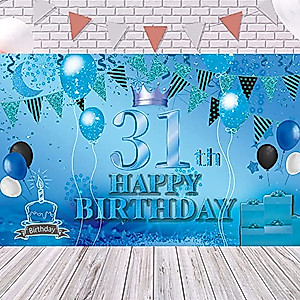 Happy 31th Birthday Backdrop Banner Blue 31th Sign Poster 31 Birthday Party Supplies for Anniversary Photo Booth Photography Background Birthday Party Decorations, 72.8 x 43.3 Inch