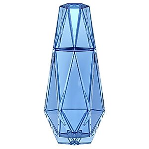 Modern Geometric Bedside Carafe | 2-Piece Set - Bedside Water Carafe | Glass Carafe with Cup that Doubles as Lid | Bedside Water Carafe and Glass Set in Blue (37oz)