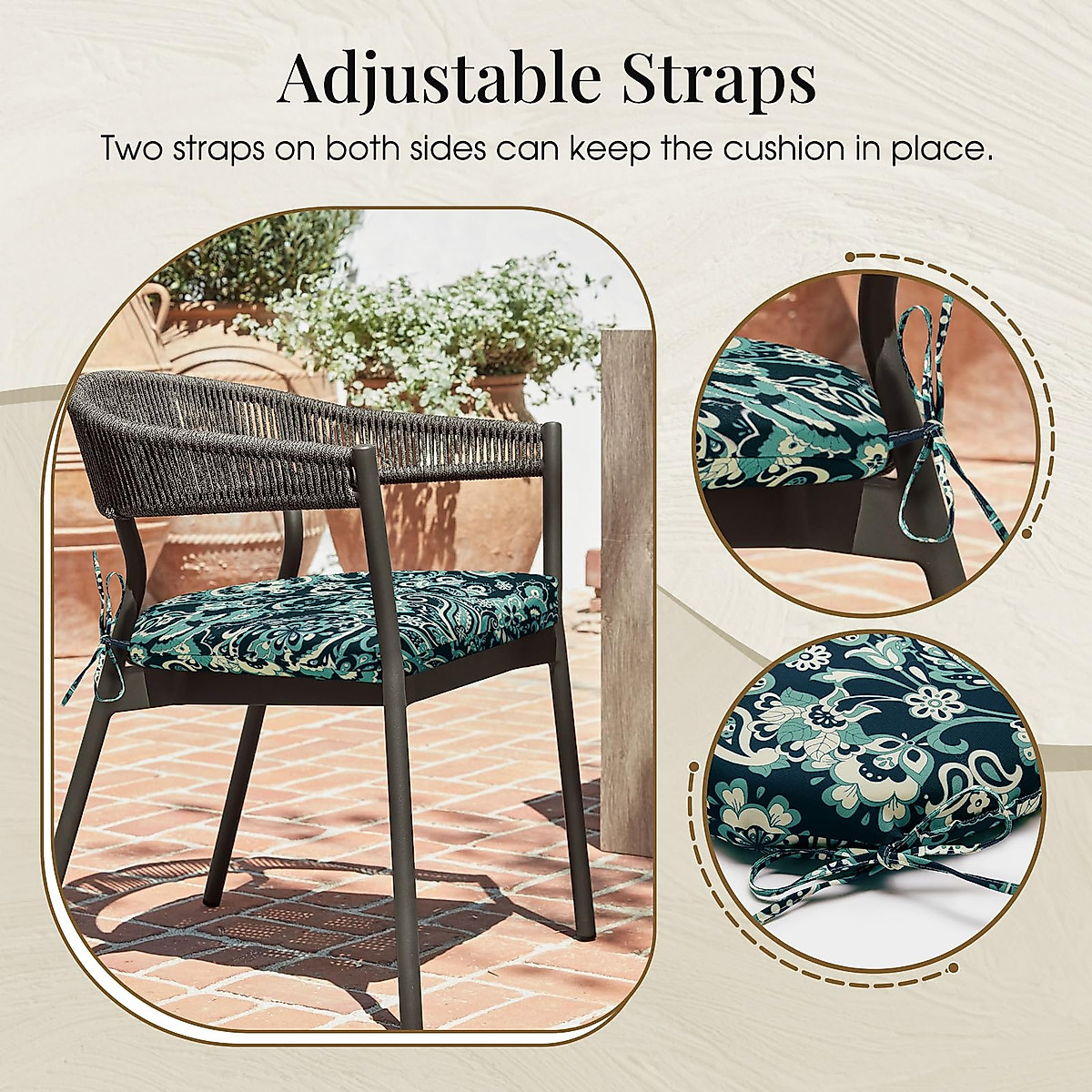 downluxe Outdoor Chair Cushions Set of 4 for Patio Furniture, Water-Resistant Round Corner Patio Chair Cushions with Ties, High Density Foam Outdoor Seat Cushion, 17" X 16" X 2", Green Paramecium