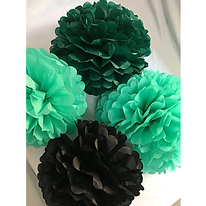 Blue Birthday Decorations for Women- Black Teal Turquoise White Birthday Balloons with Happy Banner Pom Poms Decor(Turquoise Green)