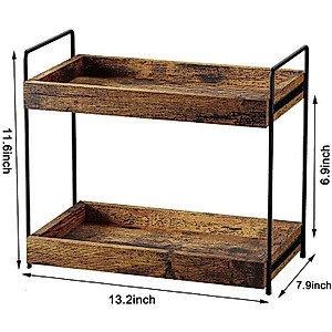 mahueeol 2 Tier Bathroom Counter Organizer Wood Bathroom Storage Shelf Spice Rack for Kitchen Countertop Vanity Tray Makeup Storage Coffee Station Organizer-Rustic Brown