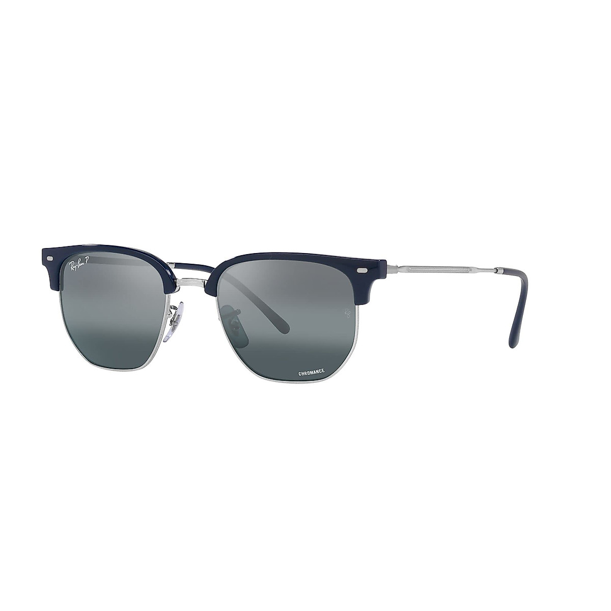 Ray-Ban RB4416 New Clubmaster Square Sunglasses, Blue on Silver/Blue Mirrored Polarized, 51 mm