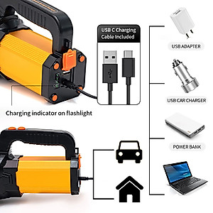 GEPROSMA Multi Functions Rechargeable Flashlight High Lumens,Handheld Spotlight LED 6000 Lumens Super Bright, Large Battery 10000 Long Lasting Powerful Searchlight Plus Side Lantern,Home Outdoor