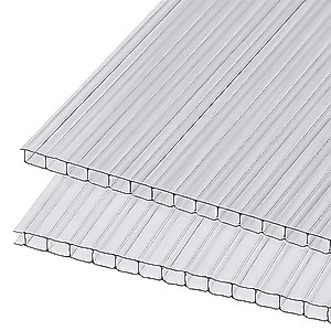 Kirumie 14 Pieces 4' x 2' x 0.16'' Polycarbonate Greenhouse Panels Twin-Wall Polycarbonate Panels Waterproof UV Protected Reinforced Clear Sheets, Panels use for Greenhouse, Outdoor, Plant Stand Roof