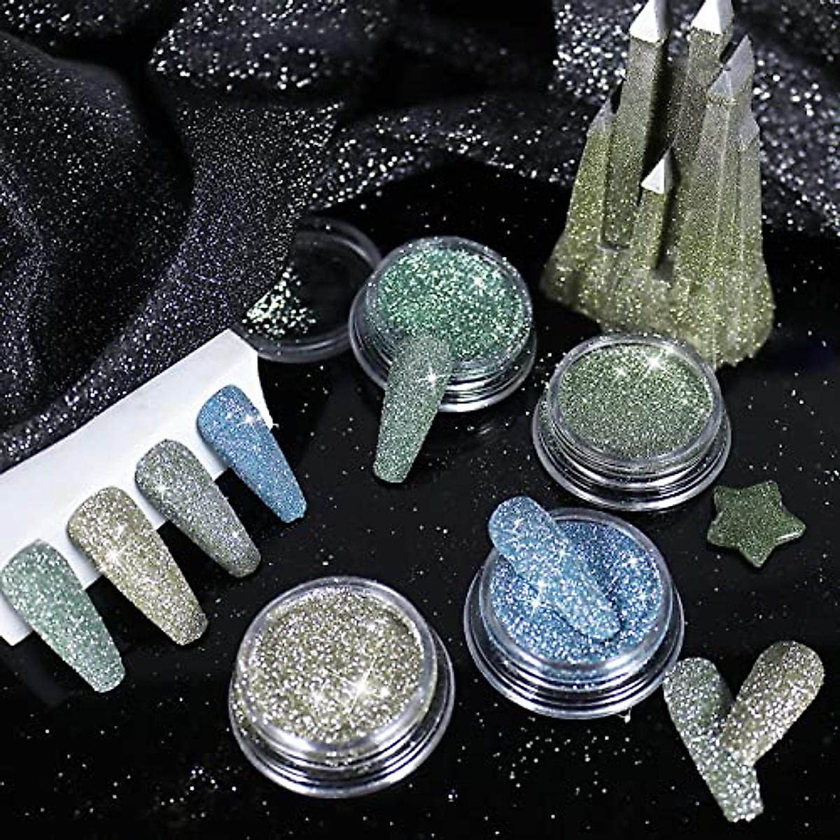 Allstarry Diamond Nail Glitter 4 Colors Sparkling Korea Reflective Glitter Diamond Dust Fine Powder Shiny Pigment Craft Sequins Nail Supplies for Nail Art Gel Polish Crafts Party Nightclub Wedding