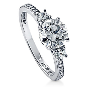 BERRICLE Sterling Silver 3-Stone Wedding Engagement Rings Round Cubic Zirconia CZ Promise Ring for Women, Rhodium Plated Size 5
