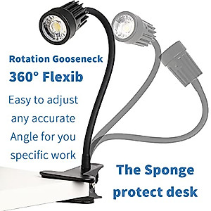 LED Clamp Clip on Light Reading Lights, 3w Clip Bedside Lamp Clamp Desk Lamp, 360°Flexible Gooseneck Book Light for Desk Bedside Headboard, Table Lamp for College Dorm,Home,Nail Art ,Tattoo Lamp 2Pack