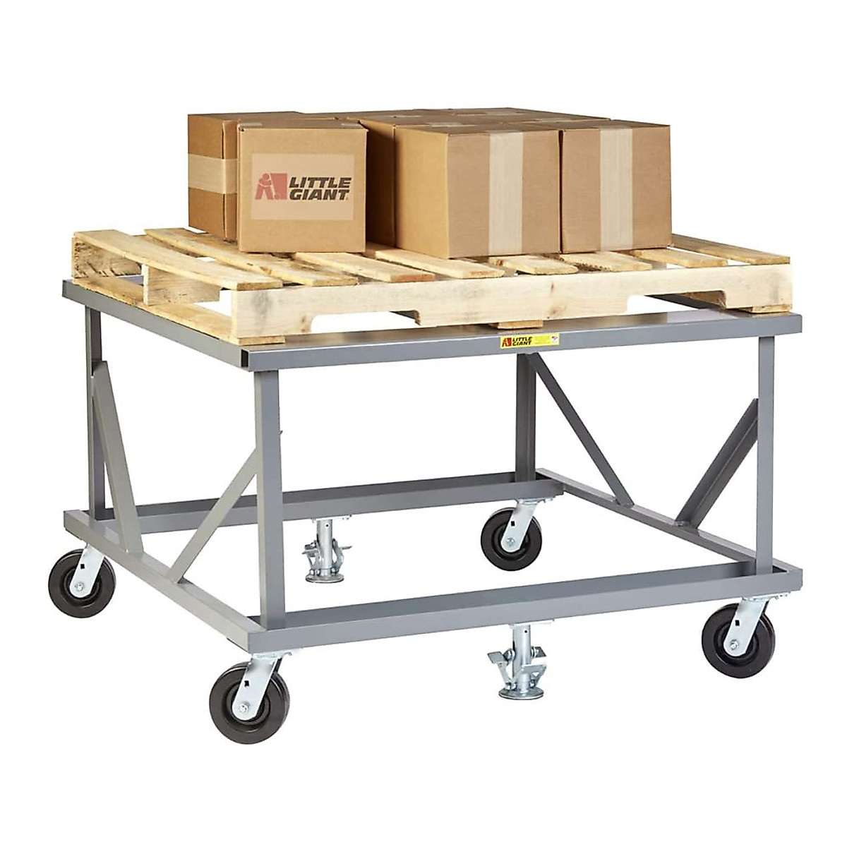 Little Giant 2PDFS406PH2FLLR Fixed Height Mobile Pallet Stand with Lower Deck and Load Retainer, 12"-22" Shelf Clearance, 3600lbs Load Capacity, 40" x 48" Deck Size