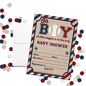 Our Little Slugger Baseball Themed Baby Sprinkle Baby Shower Invitations for Boys, 20 5"x7" Fill In Cards with Twenty White Envelopes by AmandaCreation