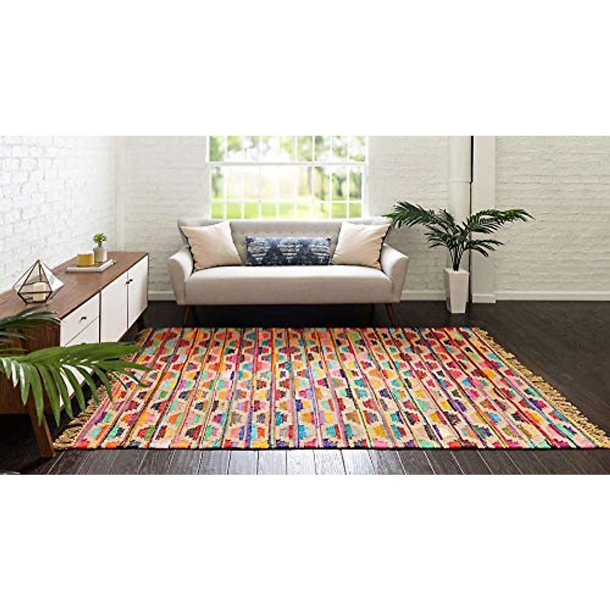 Unique Loom Chindi Trellis Collection Southwestern, Geometric, Modern, Bright Colors Area Rug (5' 0 x 8' 0 Rectangular, Multi/Beige)