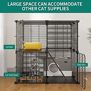 YITAHOME Cat Cage 2 Tier Indoor Cat Enclosures Kitten Cage DIY Pet Playpen Metal Kennel for 1-2 Cats, Ferret, Chinchilla, Rabbit, Small Animals, Kitty, Squirrel, RV Travel, Camping