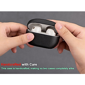 LOPIE Case Compatible with Sony WF-1000XM5, Carbon Fiber Style Vegan Leather Case Designed for Earbuds WF1000XM5 Case Cover 2023, Protective Hard Cover for Men/Women - Black