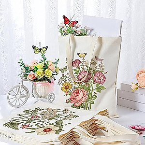 Silkfly 6 Pcs Aesthetic Canvas Tote Bag for Women Cute Tote Bag Funny Book Tote with Library Reusable Grocery Bag (Butterfly and Flower)