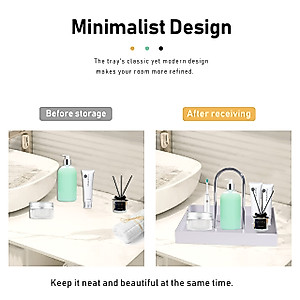 Tynulox Plastic Serving Tray with Stainless U-Handle, Grey Rectangle Portable Tray Modern Decorative Tray for Storing Food, Coffee, Cosmetics in Bedroom, Kitchen, Living Room, 1 Pcs.