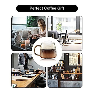 ZHMTang Premium Unique Glass Coffee Mugs Set of 2 Fancy Cups with Stylish Vertical Stripes Pattern - Light Yellow Handle (Clear)