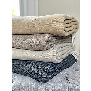 Eikei Wool Throw Blanket Double Sided Oversized Couch Throw Blanket Fringe Trim Soft Merino Woolen Afghan Minimalist Style Lightweight Machine Washable Solid Reversible (Camel, 55Wx78L)