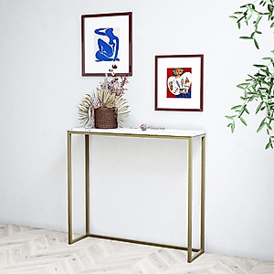 Tilly Lin 36" Faux Marble Console Table with Gold Metal Frame, Rectangular Shape Sofa Table for Entryway, Bar Table for Dining Room, Couch Table, Display Table for Living Room, Hallway, Foyer