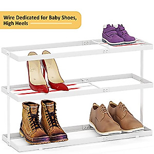 White Metal Shoe Rack for Closets, 3 Tiers Space Saving Shoe Shelf for 6 Pairs, Modern Free Standing Shoe Stand