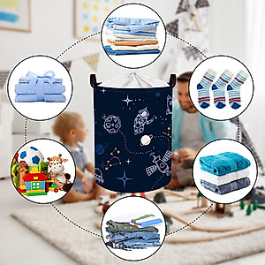 Clastyle 45L Spaceships Rocket Astronaut Nursery Hamper Outer Space Planet Clothes Toys Storage Basket with Drawstring