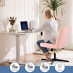 UOCFYK Criss Cross Chair, Armless Desk Chair Wide Seat for Home Office Vanity, No Wheels, Height Adjustable, 360° Swivel, Pink