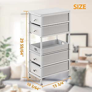 AMBIRD 4-Drawer Dresser,Fabric Dresser Storage with Drawers, Fabric Dresser Tower, Vertical Storage Drawer Units for Bedroom, Hallway, Closet, Office, Move Free with Wheels (White)