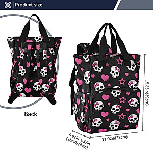 MNSRUU Diaper Bag Pink Hearts and Skulls Diaper Bag Backpack Multifunction Diaper Bag Tote For Baby Boy Girl Large Capacity Toddler Baby Changing Bags for Moms Dads