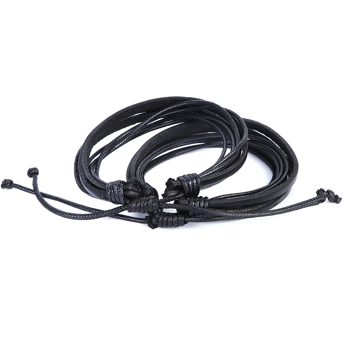 STWTR Adjustable Leather Bracelet Black Leather Wristband cuff genuine men and women