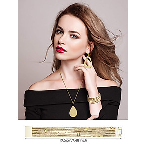 Hicarer 4 Pieces Women's Glitter Jewelry Set Bridal Wedding Multi-Layer Bracelet Faux Leather Dangle Earrings Necklace (Gold)