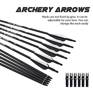 TY Archery 26"/28"/30" Carbon Arrow Archery Hunting Arrows with 100 Grain Removable Field Tips Target Practice for Compound Bow&Recurve Bow&Traditional Bow