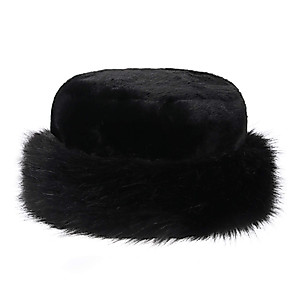 Soul Young Women's Leopard Faux Fur Hat with Fleece and Elastic for Winter(One Size,Black)