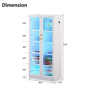 Dystler White Storage Cabinets Locker with 3 Color LED Lights,Modern Storage with Human Body Sensor Functionwardrobe Closet for Bedroom