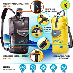 Luck route Dry Bags Waterproof (10L - Black) - Dry Bags for Kayaking Waterproof - Dry Sack Water Bag - Water Proof Bag - Waterproof Bags For Boating - Waterproof Backpacks - Waterproof Floating Bag