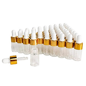 BEGIKET 50PCS Transparent Sample Dropper Bottles, 3 ml Mini Essential Oil Dropper Bottles, Perfume Bottles with 2 Plastic Droppers for Travel Test Samples