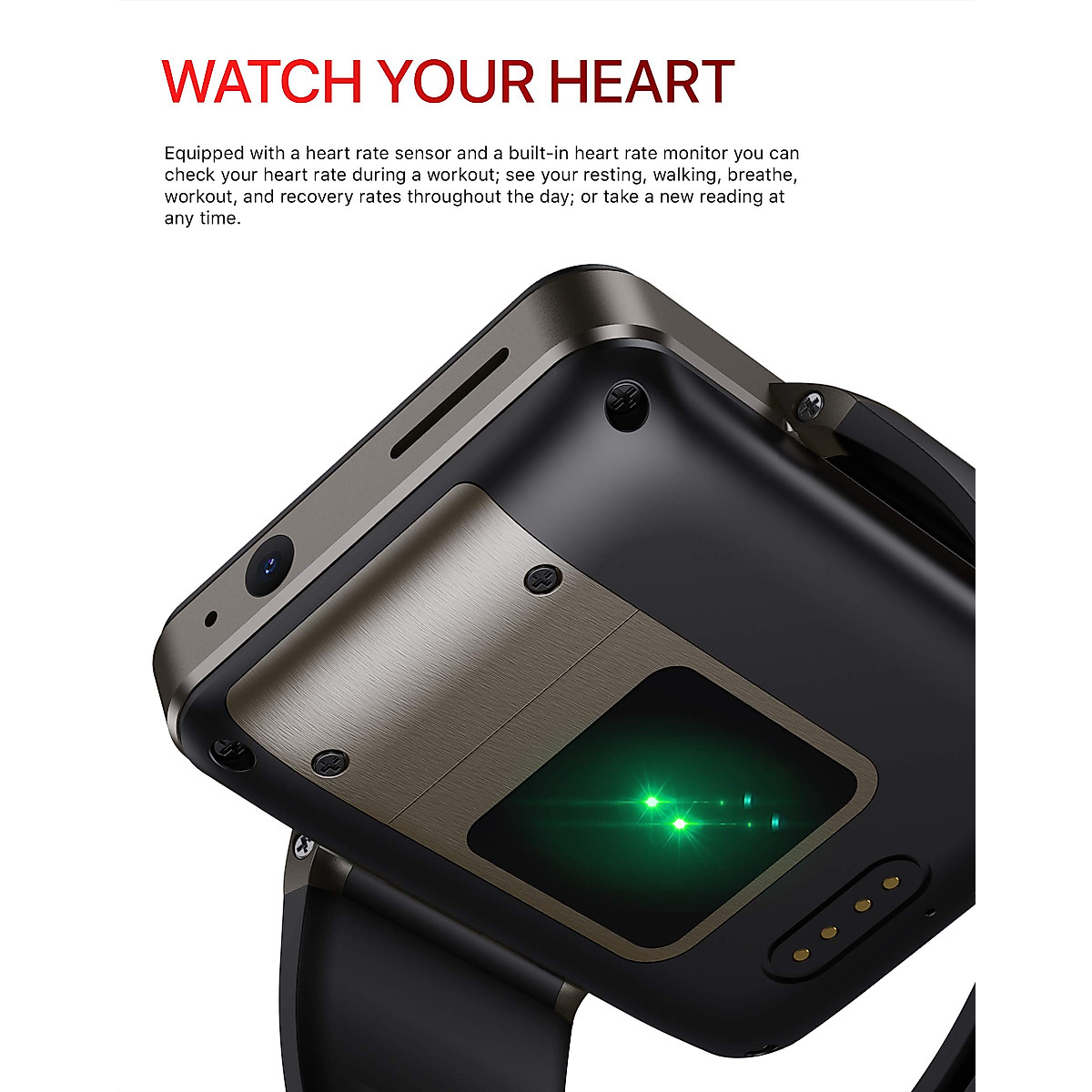 Rainbuvvy DM101 4G Smart Watch for Men 2.41" Display Android 7.1 1GB RAM 16GB ROM 2080mAh Watch Phone with Face ID Dual Camera Bluetooth GPS IP67 Waterproof Smartwatch (Black - 1GB+16GB)