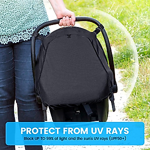 Orzbow Universal Baby Car Seat Sun Shade, Infant Car Seat Sun and Sleep Shade Cover with Storage Bag, Breathable and Blocks UP to 99% of The Sun's Rays(UPF 50+), Protects Babies from Sun's Rays, Black