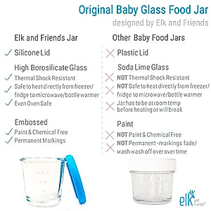 Elk and Friends 4oz Borosilicate Glass Baby Food Storage Jars with Silicone Lid | Strong Glass | Set of 12 | Microwave, Oven & Dishwasher Safe | Infant and Babies