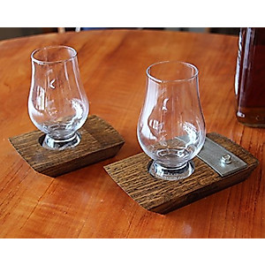 Barrel-Art Barrel Stave Whiskey Bourbon Scotch Coaster with Glencarin Glass and Galvanized Steel, Dark Walnut