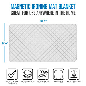 Ironing Mat, Ironing Pad, Iron Mat, Iron Pad, Dryer Top Protector Mats, Magnetic, Portable, Blanket Cover for Table Top, Countertop, Washer, Travel, Quilting, Grey, Wide, Thick, 33 x 17 Inches
