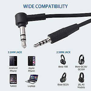 Audio Cable Replacement Aux Cable Cord Compatible with JBL E40BT E50BT S700 E45BT E55BT E65BTNC Headphones, Bose 700 QuietComfort QC35II QC35 QC25 Headphones 2.5mm to 3.5mm Stereo Audio Cord