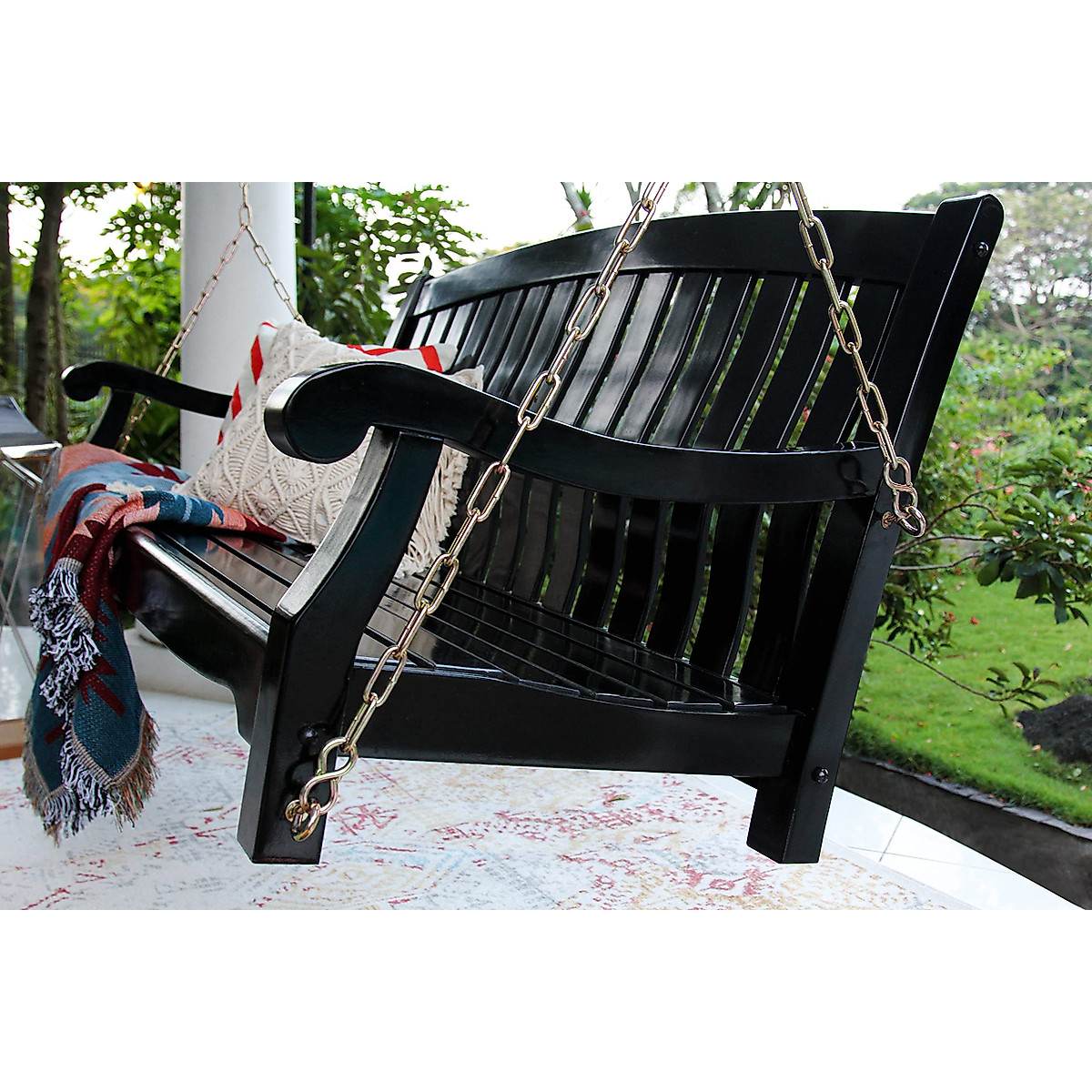 Bonn Mahogany Wood Black Porch Swing