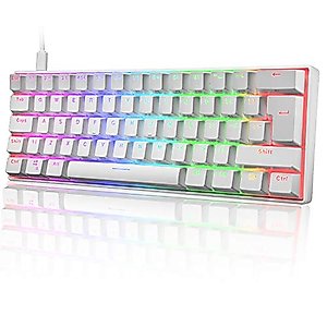 UK Layout 60% True Mechanical Gaming Keyboard Type C Wired 61 Keys LED Backlit USB Waterproof Keyboard 14 Chroma RGB Backlight Full Anti-ghosting Keys for Computer/PC/Laptop/MAC (White/Blue Switch)